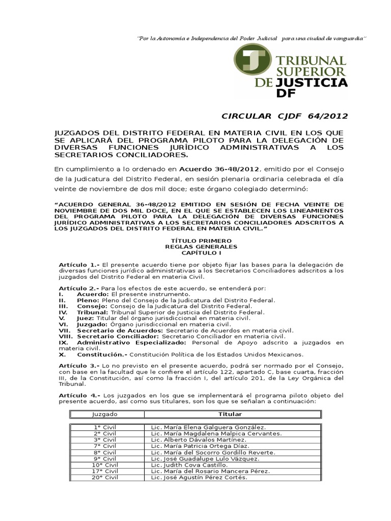 Circular CJDF 64-2012 ACD. 36-48-2012 (México) | PDF | Juez ...