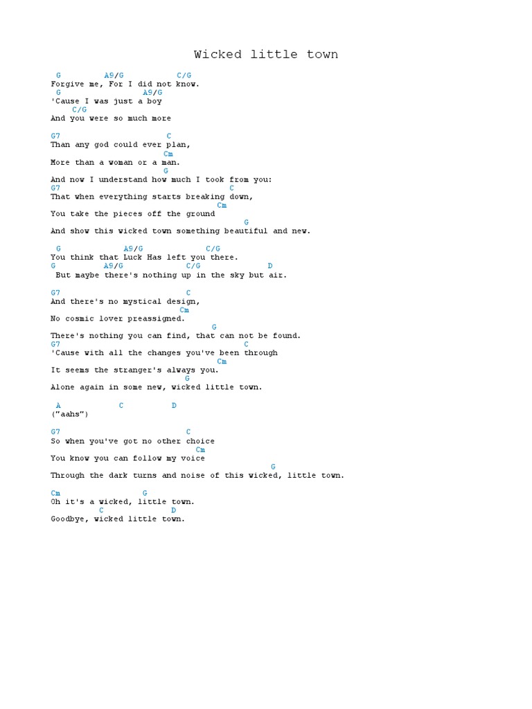 Wicked Little Town Chords & Lyrics | PDF