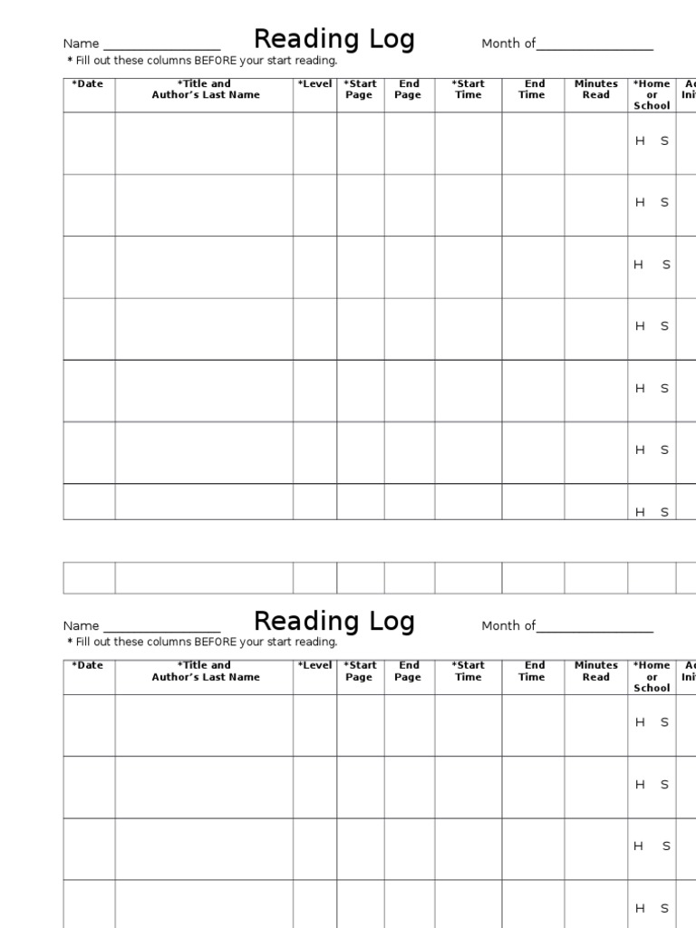 Monthly Reading Log Template | PDF