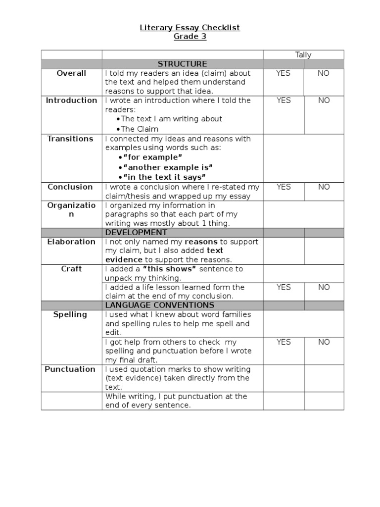 Literary Essay Checklist | PDF