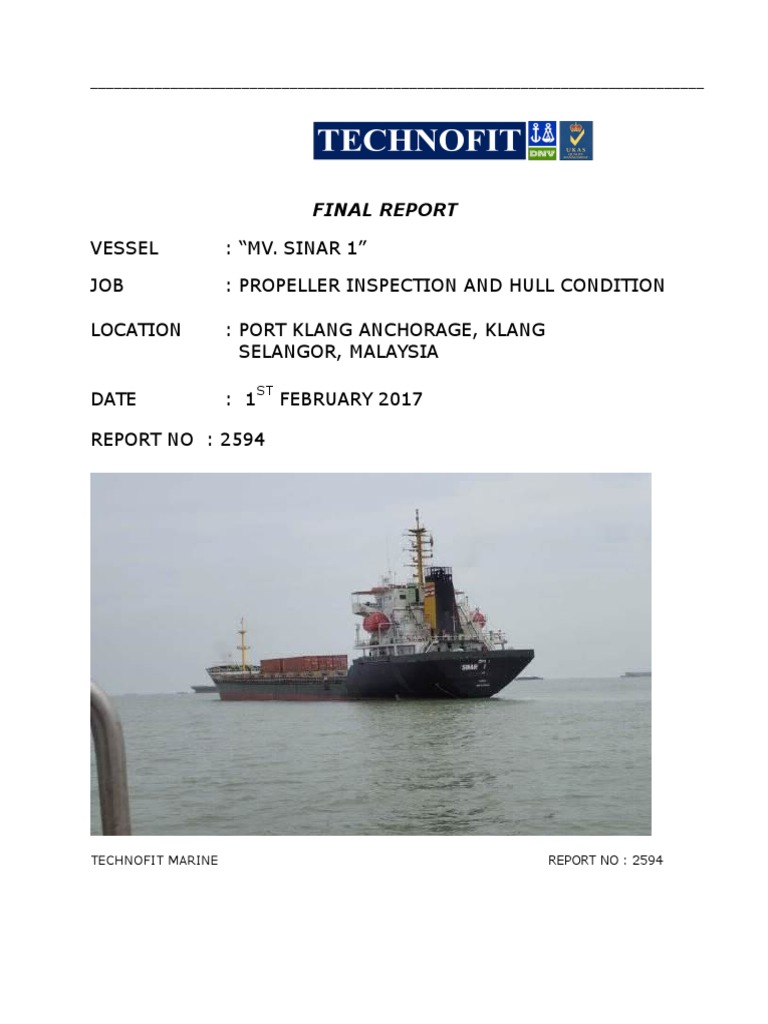 MV Sinar 1 Propeller Inspection Report | PDF | Steamship | Underwater ...
