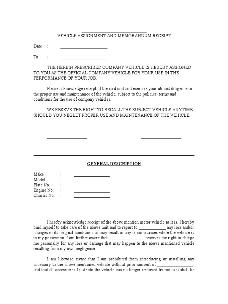 Vehicle Assignment and Handover Memo | PDF | Finance & Money Management