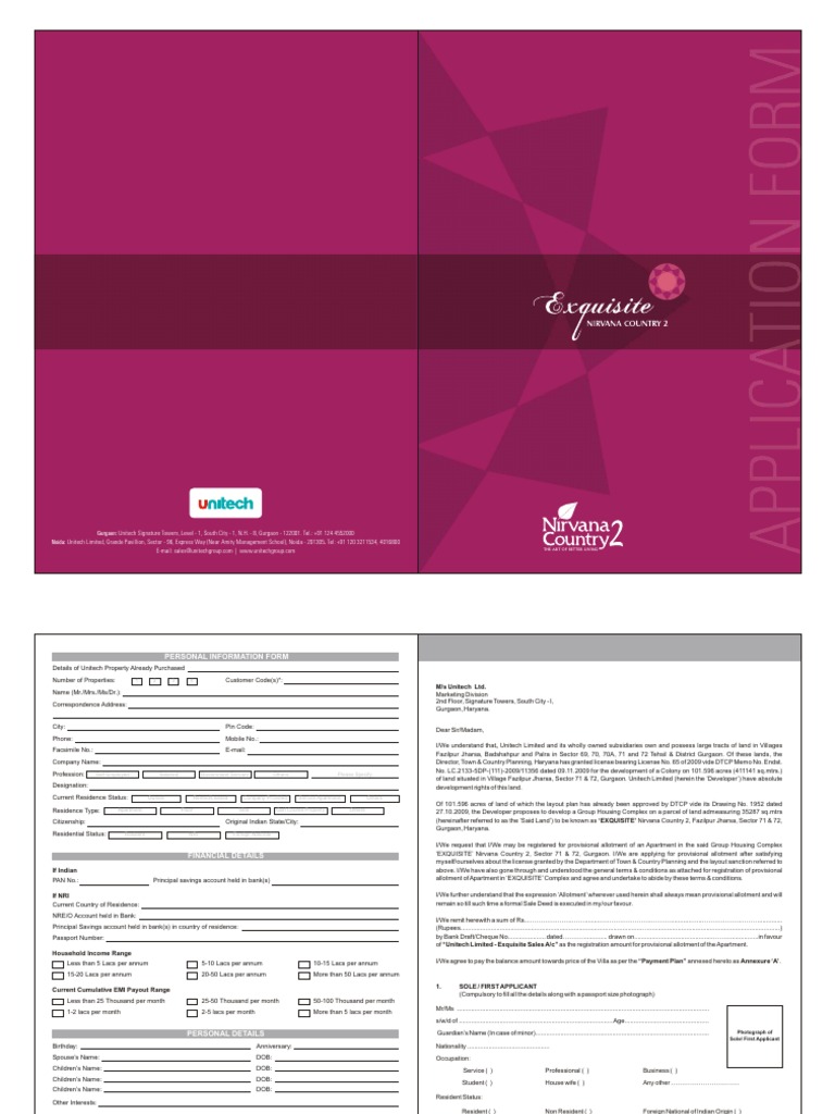 Unitech Exquisite Application Form | PDF | Deed | Taxes