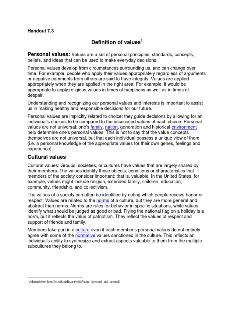 Definition of Values | PDF | Science & Mathematics | Self-Improvement
