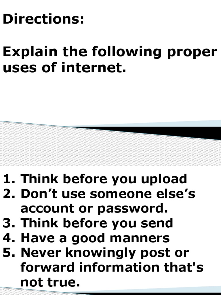 Directions: Explain The Following Proper Uses of Internet | PDF