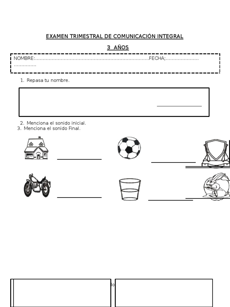 Examen de Comunicación Integral 3 Años | PDF