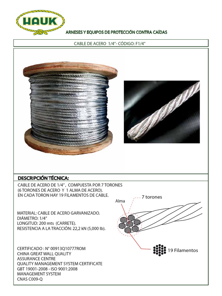 Ficha Tecnica Cable de Acero Linea de Vida