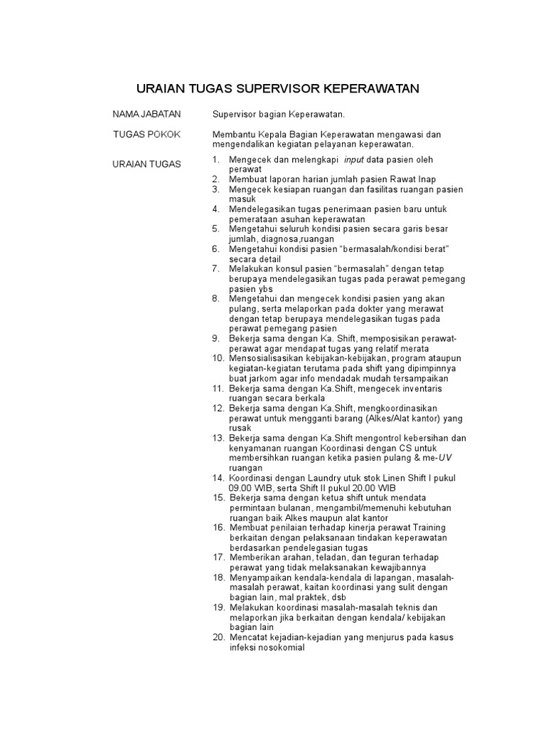 Uraian Tugas Supervisor | PDF