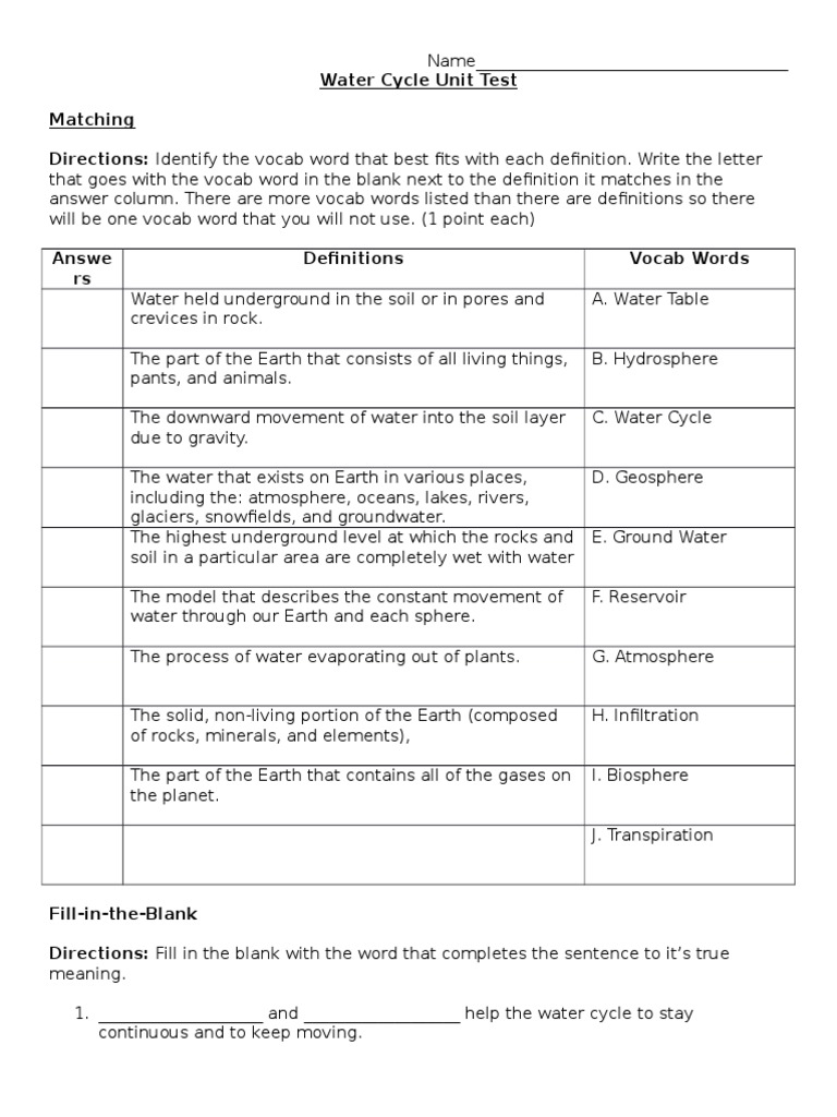 Water Cycle Unit Test | PDF | Water Cycle | Evaporation