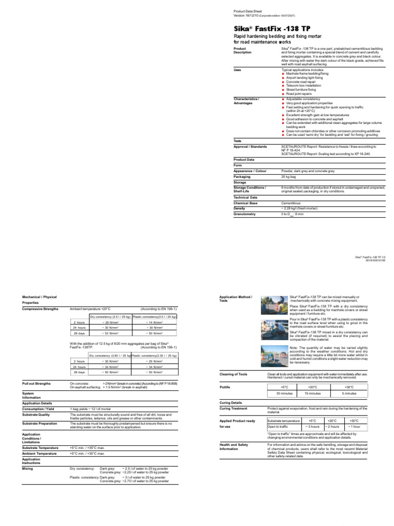 Sika PDS - E - Sika FastFix - 138 TP | PDF | Mortar (Masonry) | Concrete