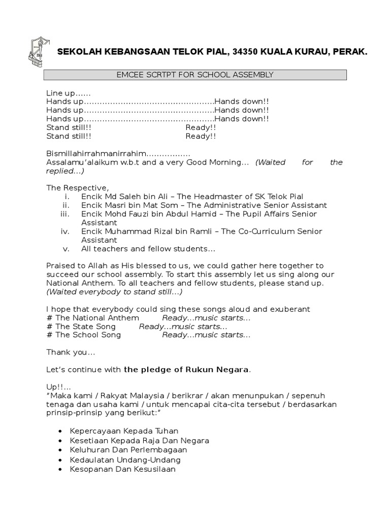 Emcee SCRTPT For School Assembly | PDF