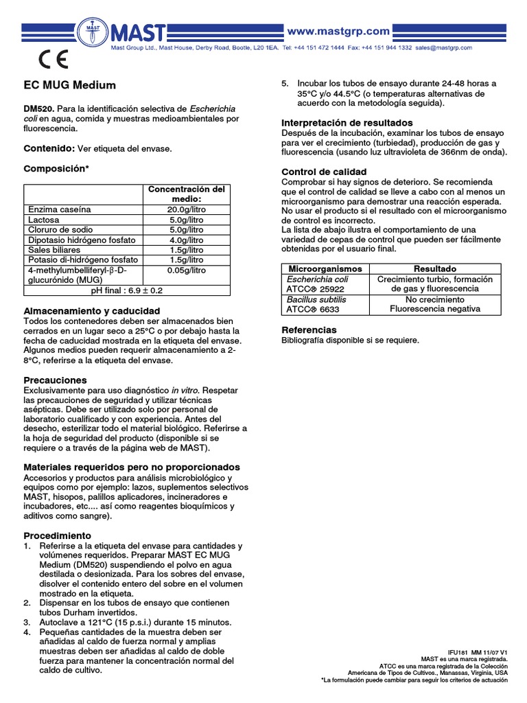 Caldo EC MUG para E. coli | PDF | Química | Biología