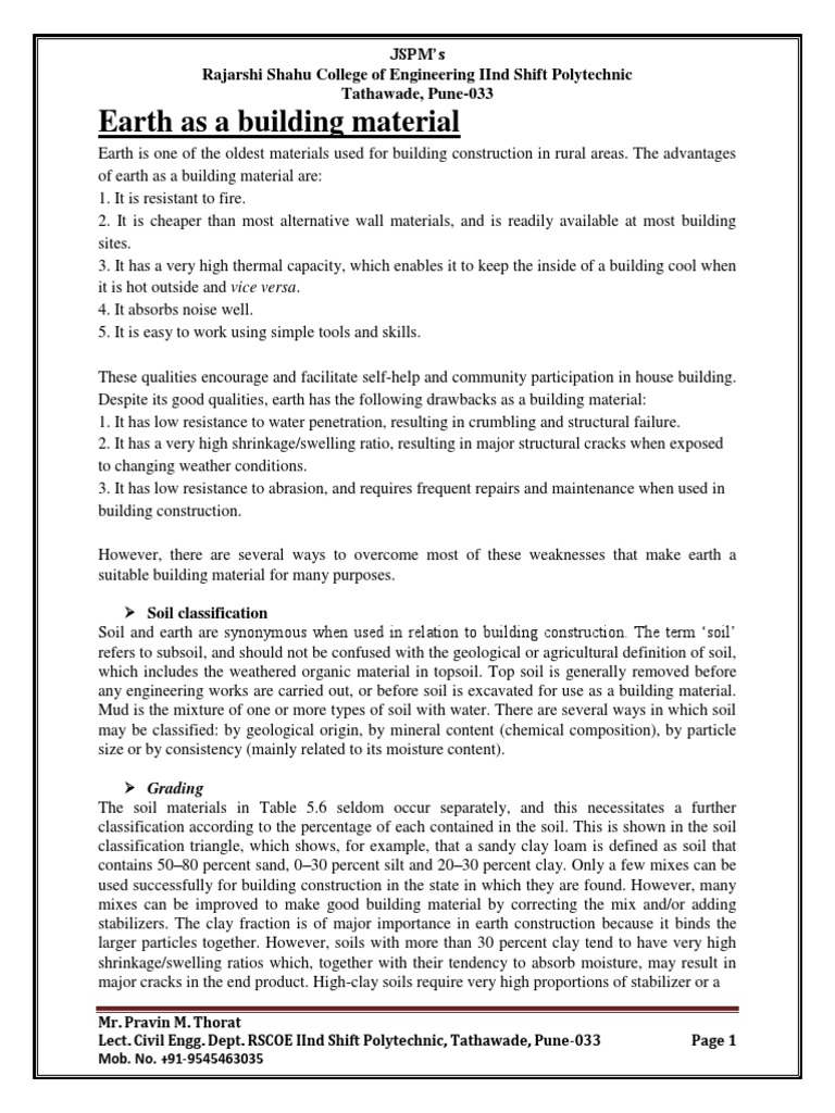 Earth As A Building Material: JSPM'S Rajarshi Shahu College of ...
