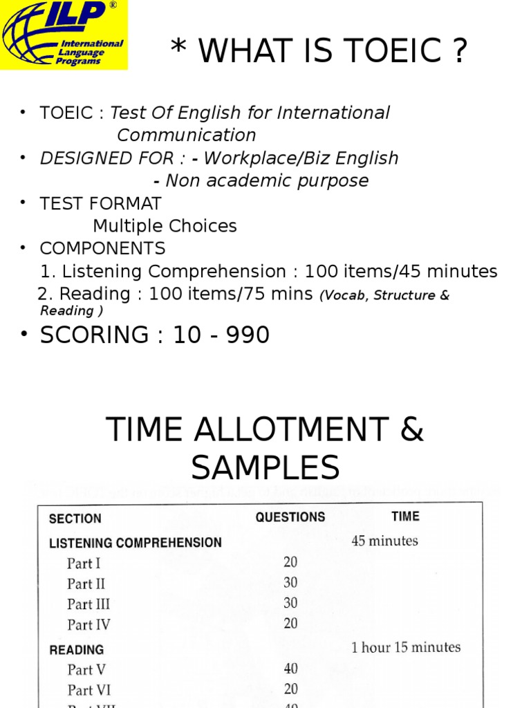 What Is Toeic ?: - SCORING: 10 - 990 | PDF