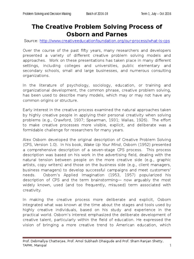 Osborn-Parnes Creative Problem Solving | PDF | Creativity | Brainstorming
