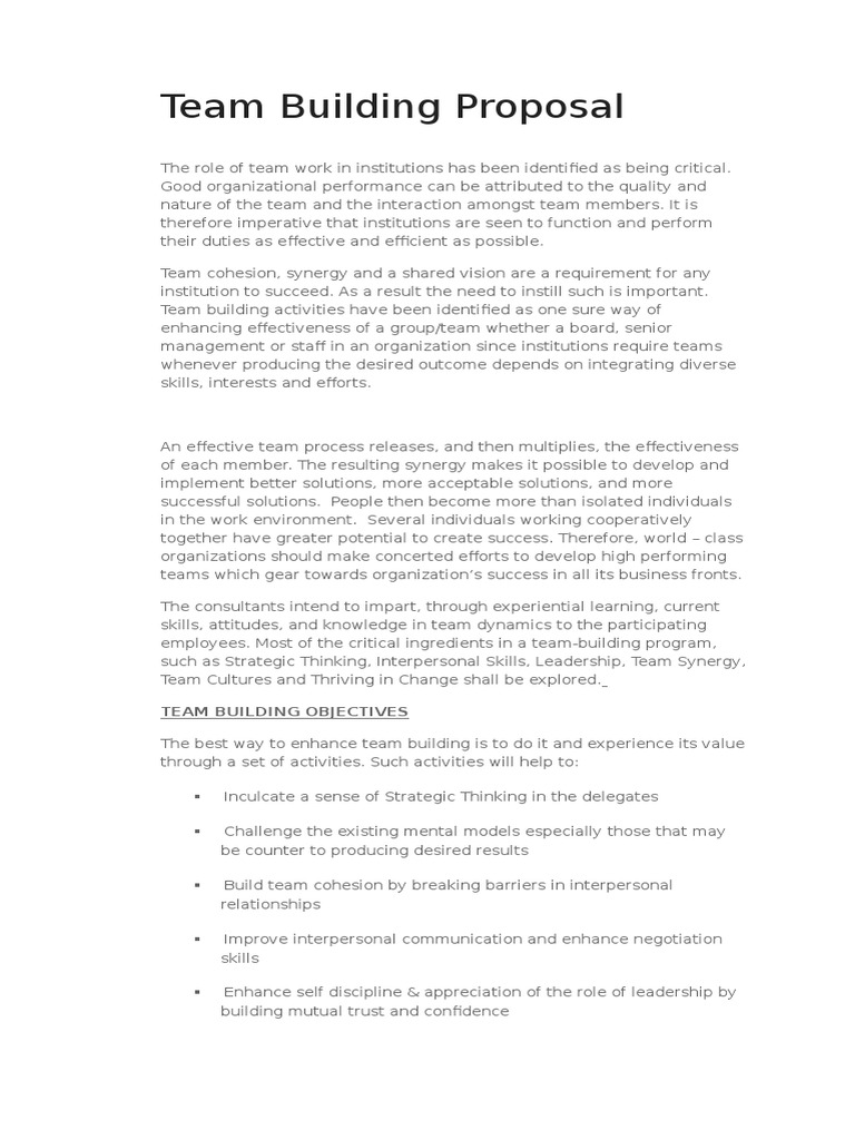 Team Building Proposal | PDF | Team Building | Emergence