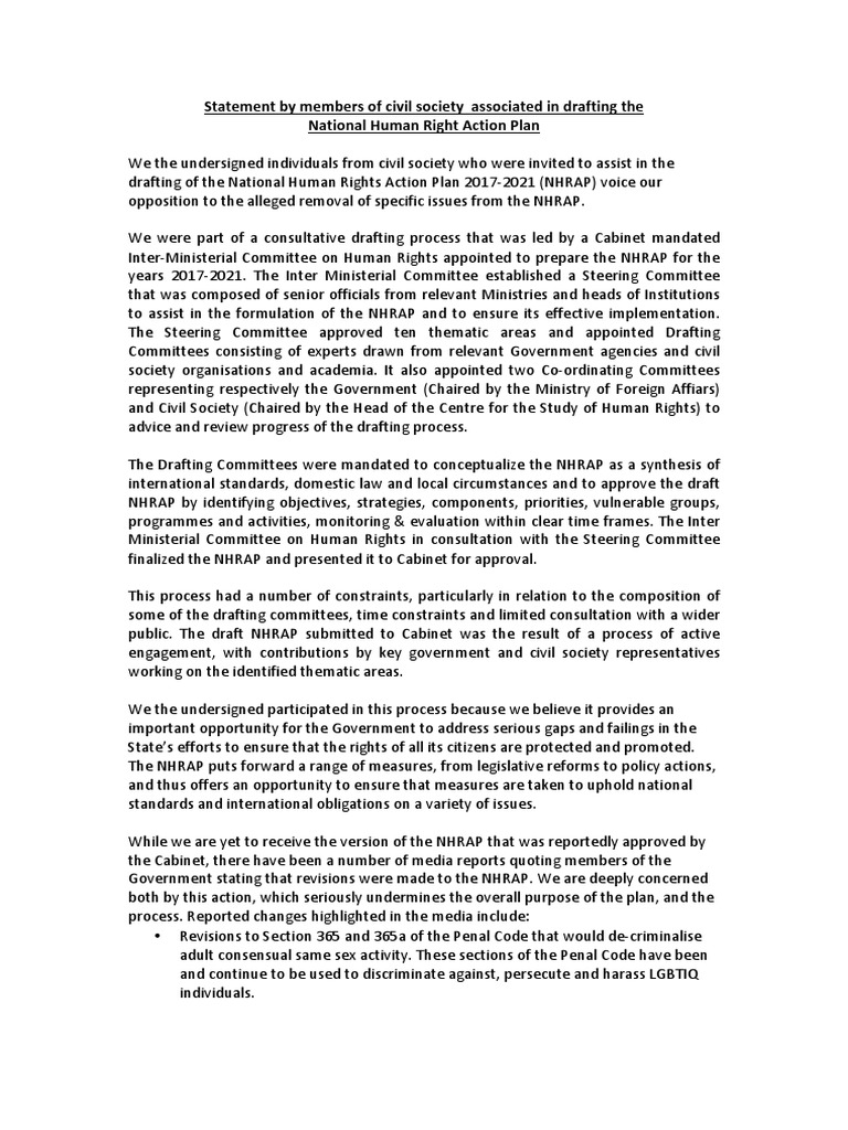 Statement by Members of Civil Society On The National Human Rights ...