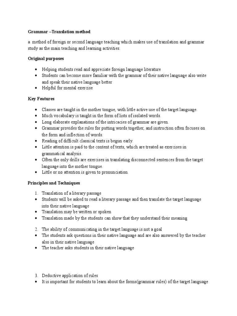 Overview of Grammar-Translation Method | PDF | Grammar | Learning