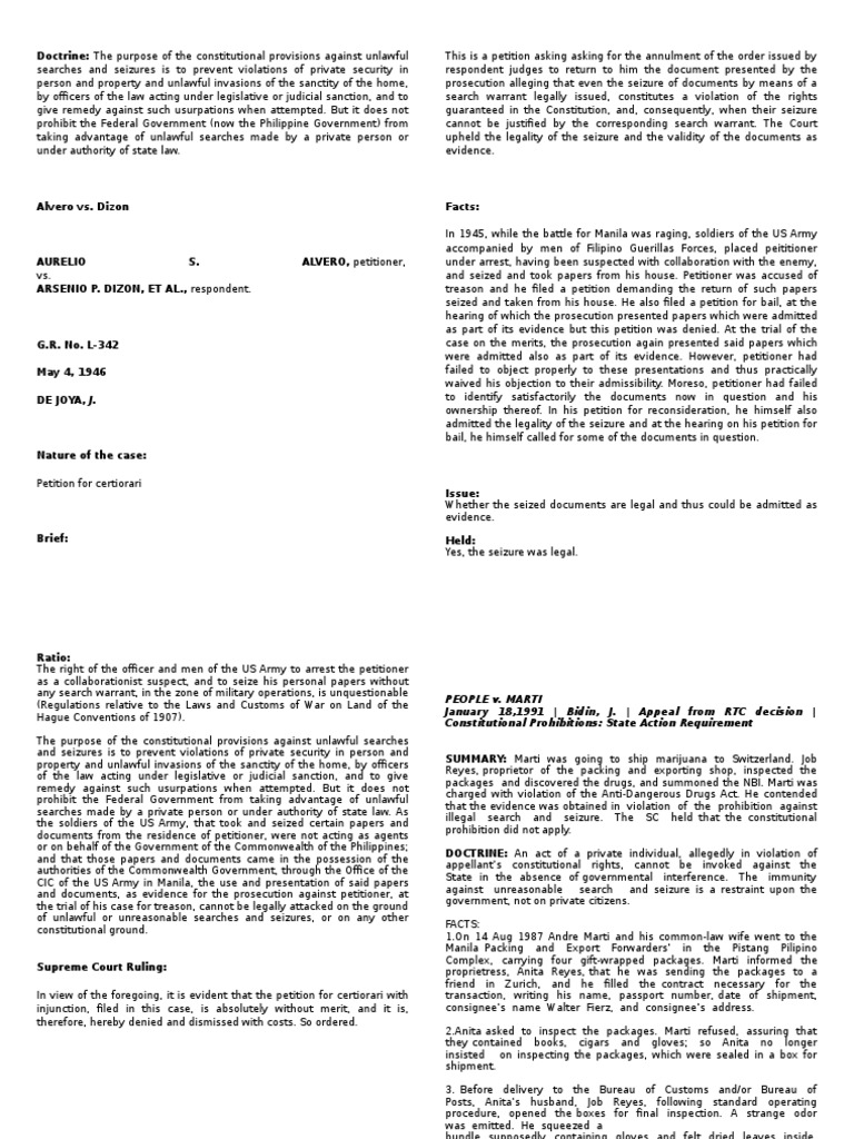 Arrest and Seizure Case Digests | PDF | Search And Seizure | Search Warrant