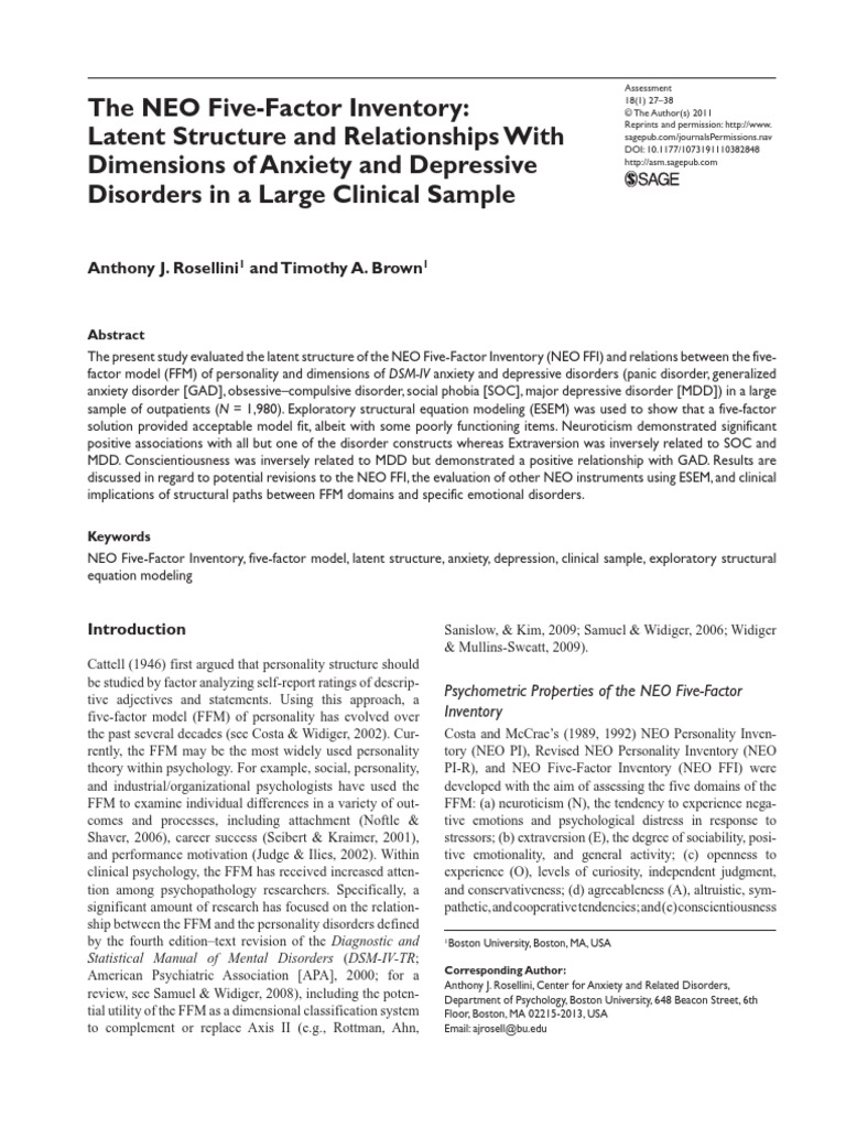 The NEO Five-Factor Inventory Latent Structure and Relationships With ...
