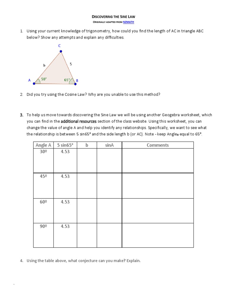 6 - Discovering Sine Law | PDF | Trigonometric Functions | Triangle