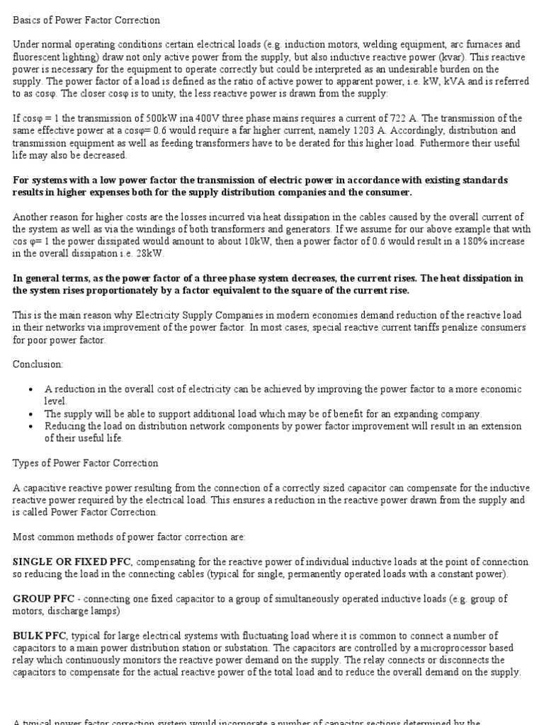 Basics of Power Factor Correction | PDF | Ac Power | Capacitor