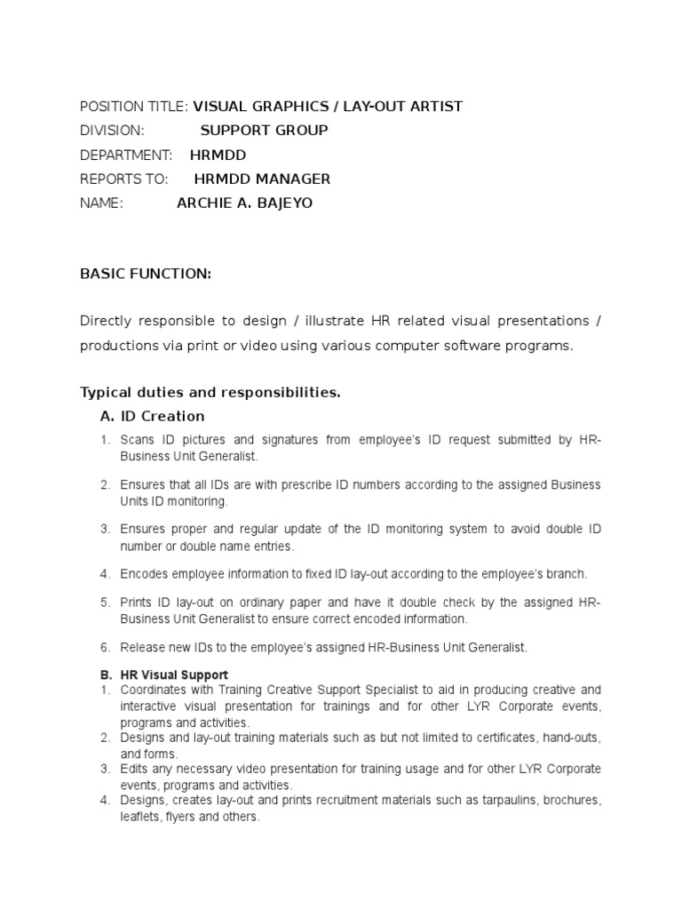Basic Function:: B. HR Visual Support | PDF