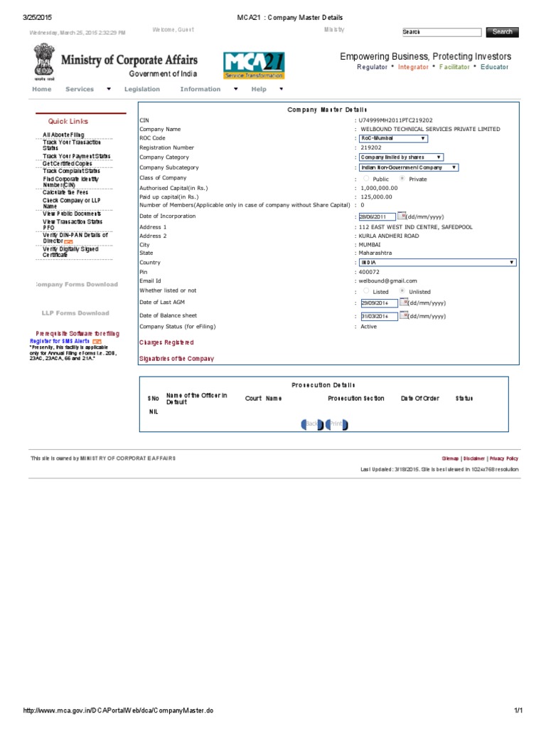 MCA21 - Company Master Details | PDF | Government Information | Computing