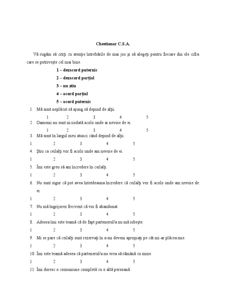 Chestionar Stiluri de Atasament | PDF