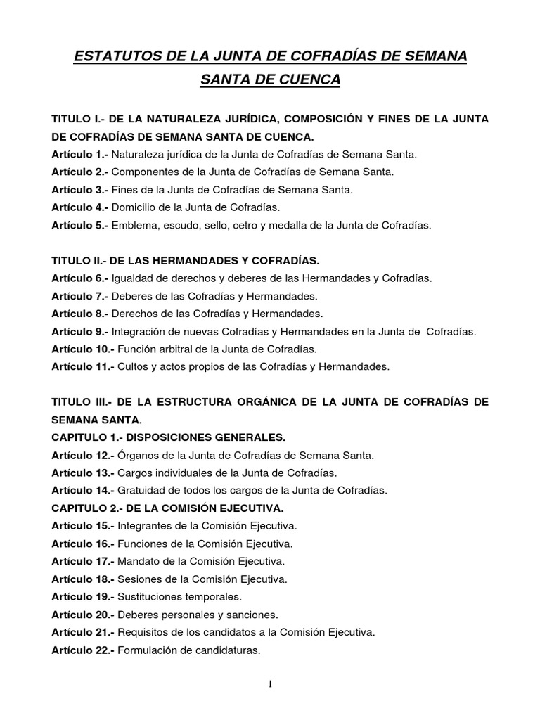 Estatutos de La Junta de Cofradias de Cuenca | PDF | Comisión Europea ... Estatutos de La Junta de Cofradias de Cuenca | PDF | Comisión Europea ...