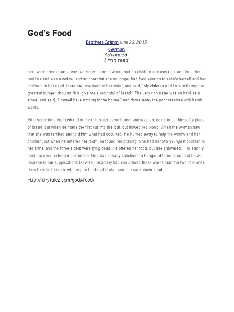 God's Food: Brothers Grimm German | PDF
