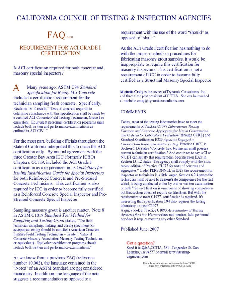 10-031 ACI Certification | PDF | Certification | Test (Assessment)