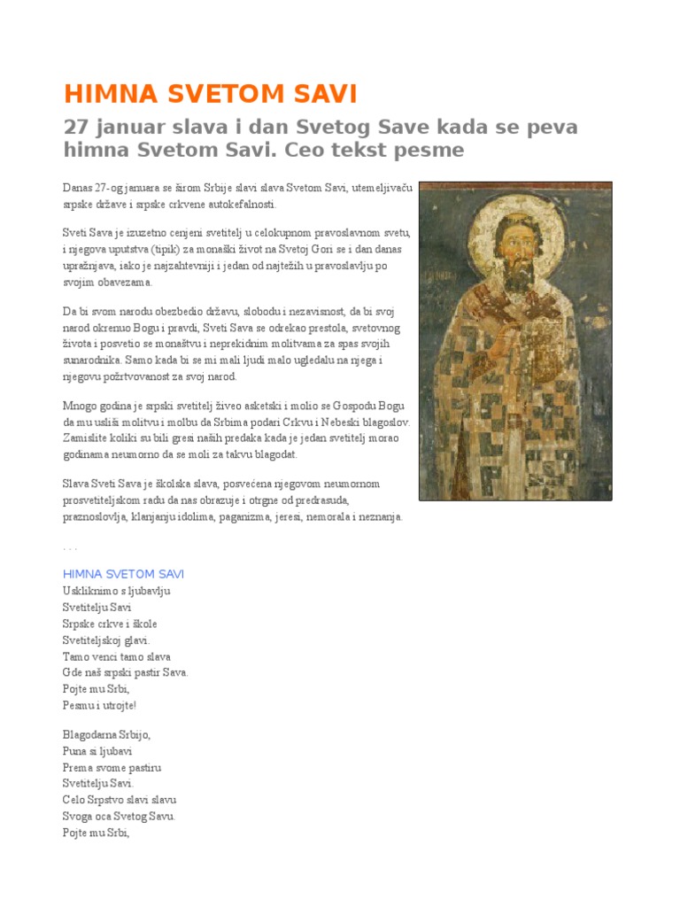 Himna Svetom Savi - Odt | PDF