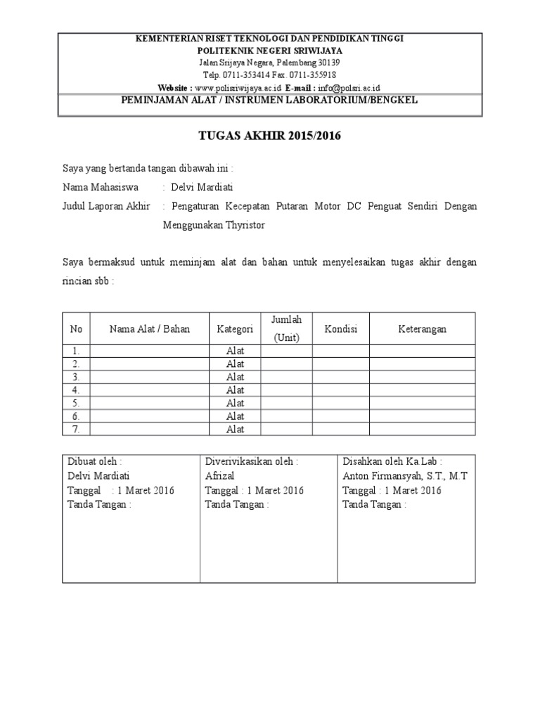 Form Peminjaman Alat | PDF