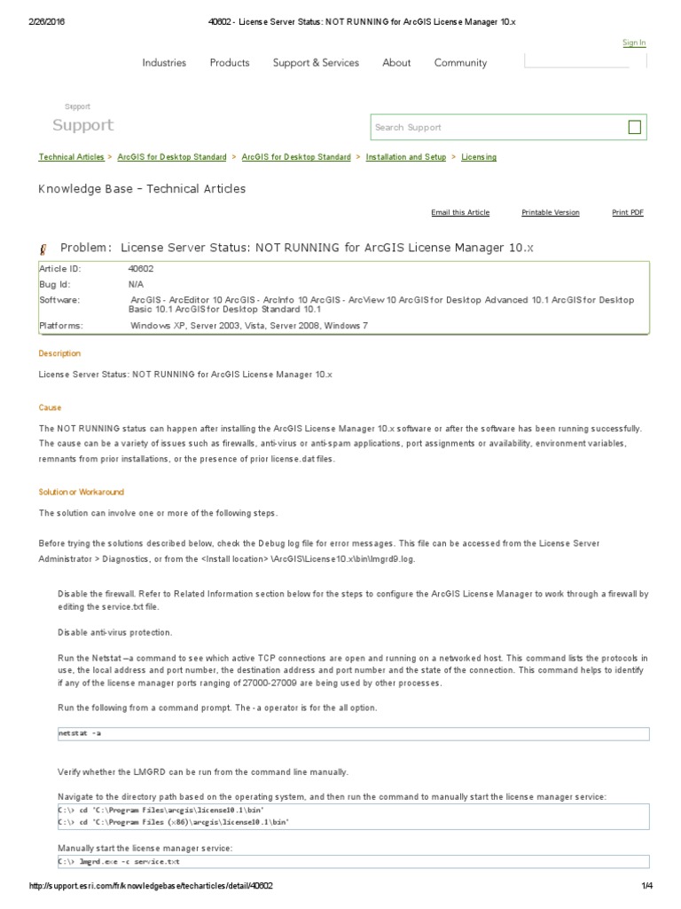 ArcGIS License Manager Not Running | PDF | Arc Gis | Esri