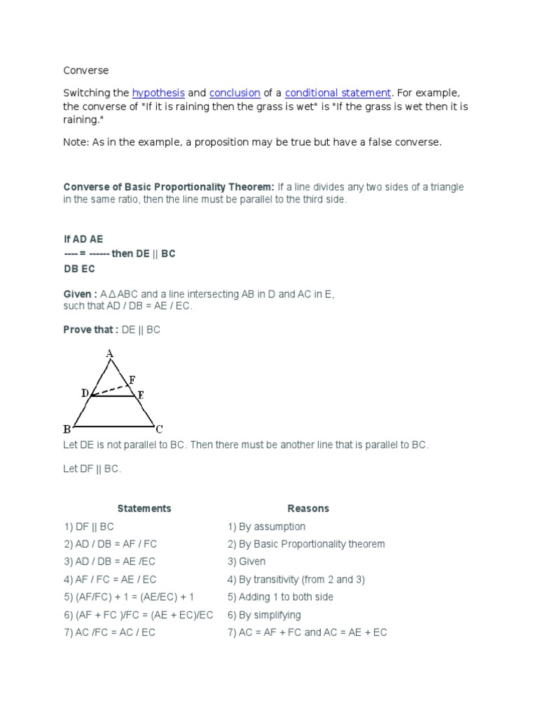 Converse Of Basic Proportionality Theorem If A Line Divides Any Two Sides Of A Triangle Pdf