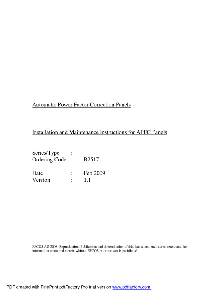 Manual For APFC Panels Installation and Commissioning PDF | PDF ...