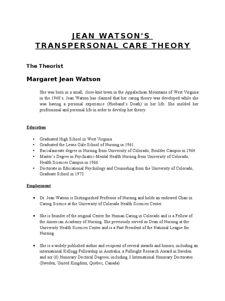 Jean Watson | Nursing | Self