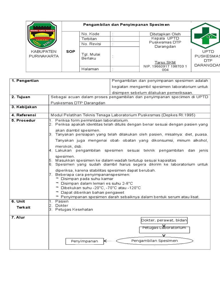 SOP Pengambilan Dan Penyimpanan Spesimen | PDF