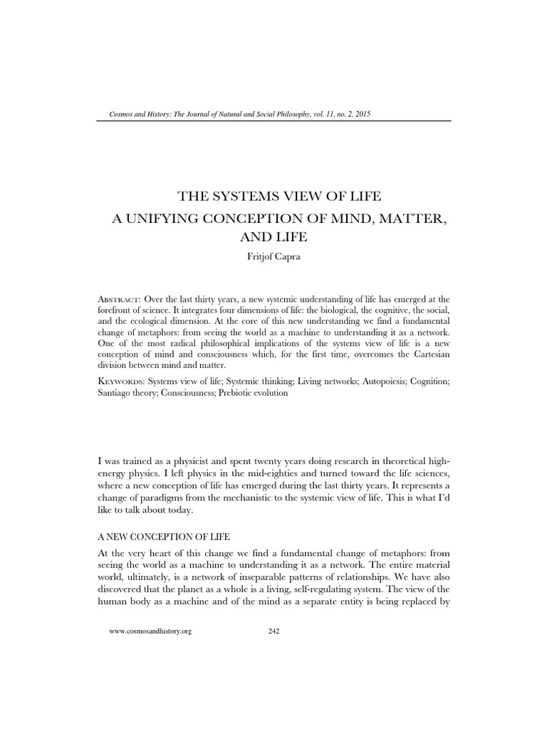 Capra 2015 - THE SYSTEMS VIEW OF LIFE - A UNIFYING CONCEPTION OF MIND ...