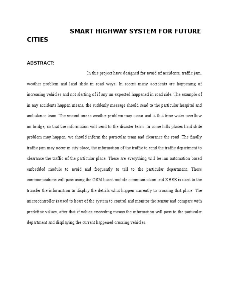 Smart Highway System For Future Cities | PDF | Ultrasound | Traffic