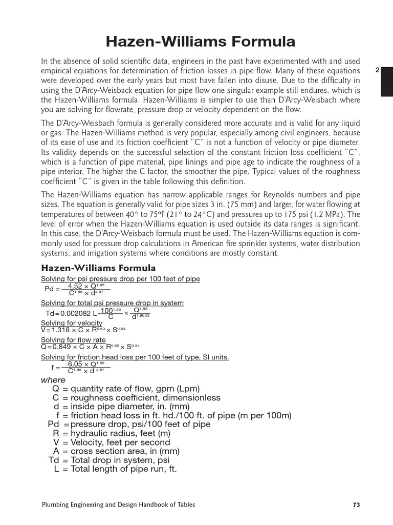 Hazen William Formula PDF | PDF | Pipe (Fluid Conveyance) | Fluid Dynamics