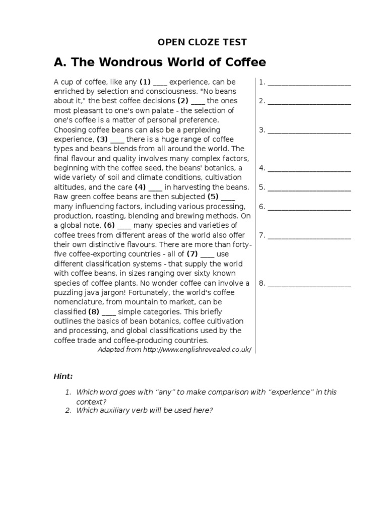 Open Cloze Test | PDF | Testosterone | Coffee