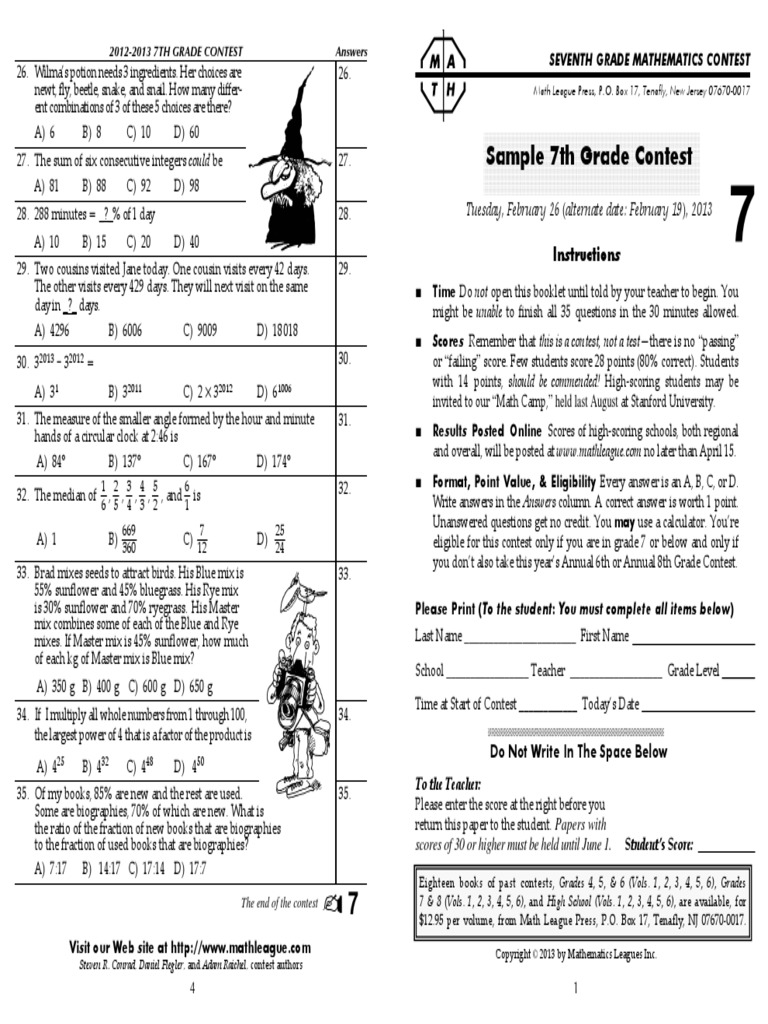 Chicago Math League Sample Questions | PDF | Numbers | Teaching Mathematics