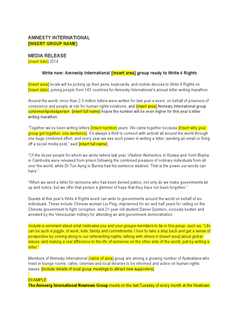 2014 Write 4 Rightsletterwritinggroupmediareleasetemplate | PDF ...