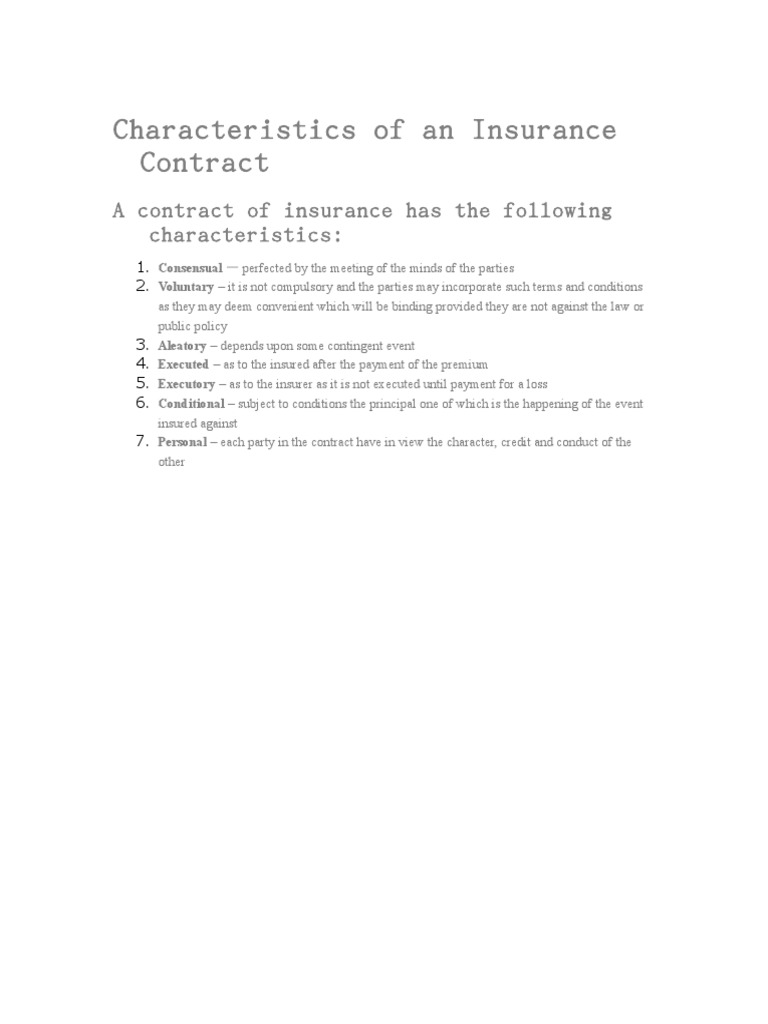 Characteristics of Insurance Contracts | PDF | Finance & Money ...
