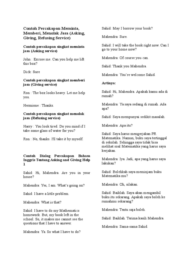 Contoh Percakapan Meminta | PDF