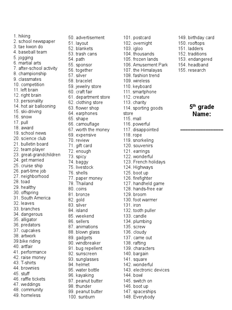 Spelling Lists | PDF | Foods | Nature