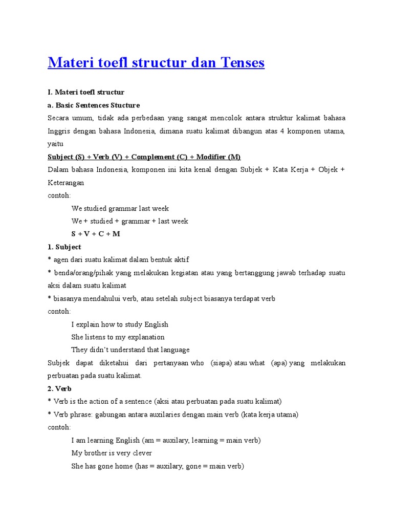 Materi TOEFL Structur Dan Tenses | PDF