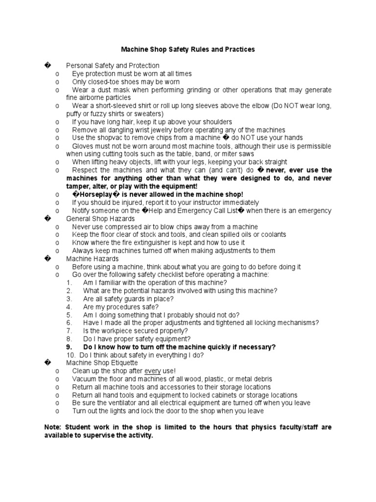 Machine Shop Safety Rules and Practices1 | PDF | Belt (Mechanical ...